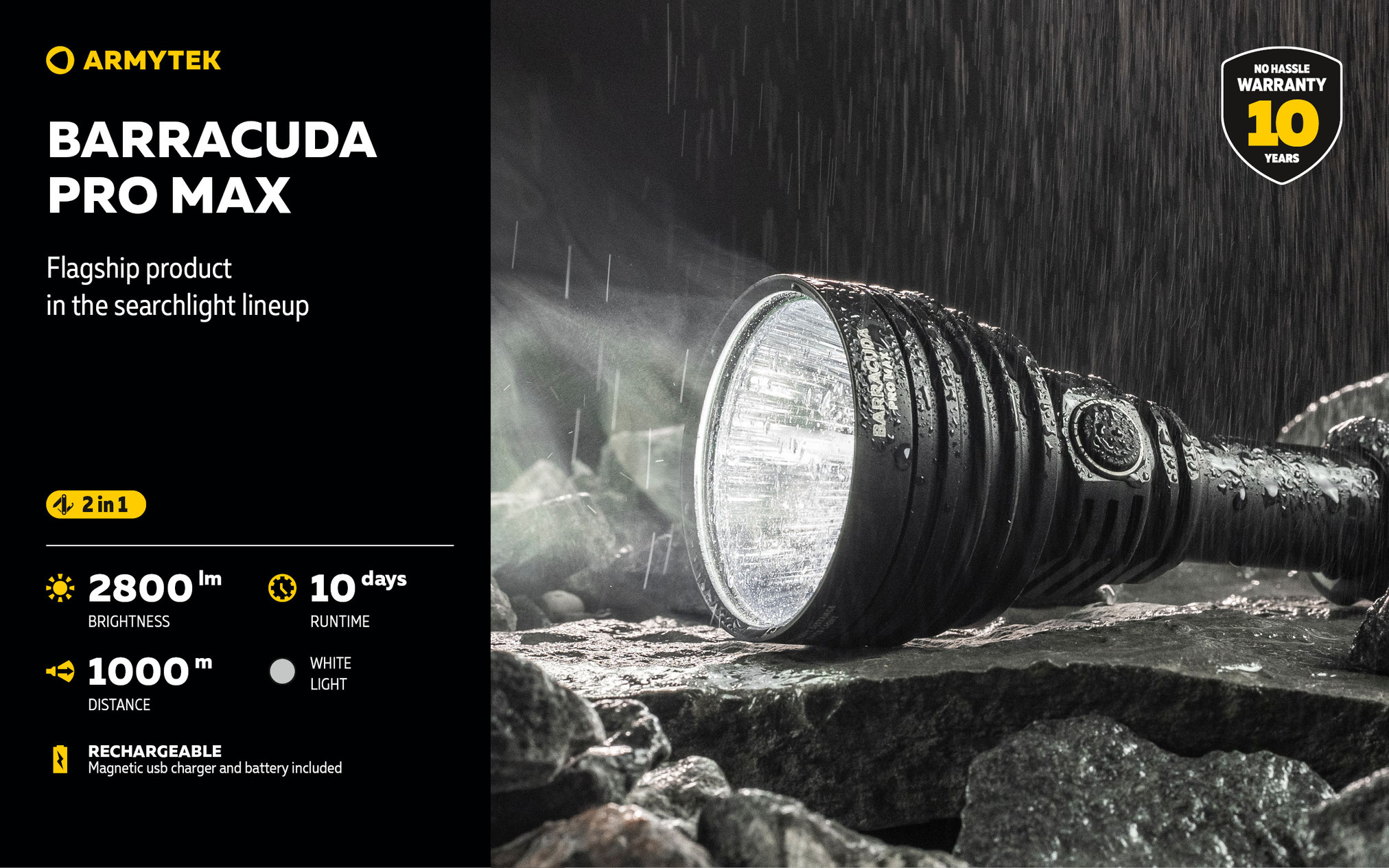 Armytek Barracuda Pro Max Rechargeable Searchlight -2800 Lumens White ...